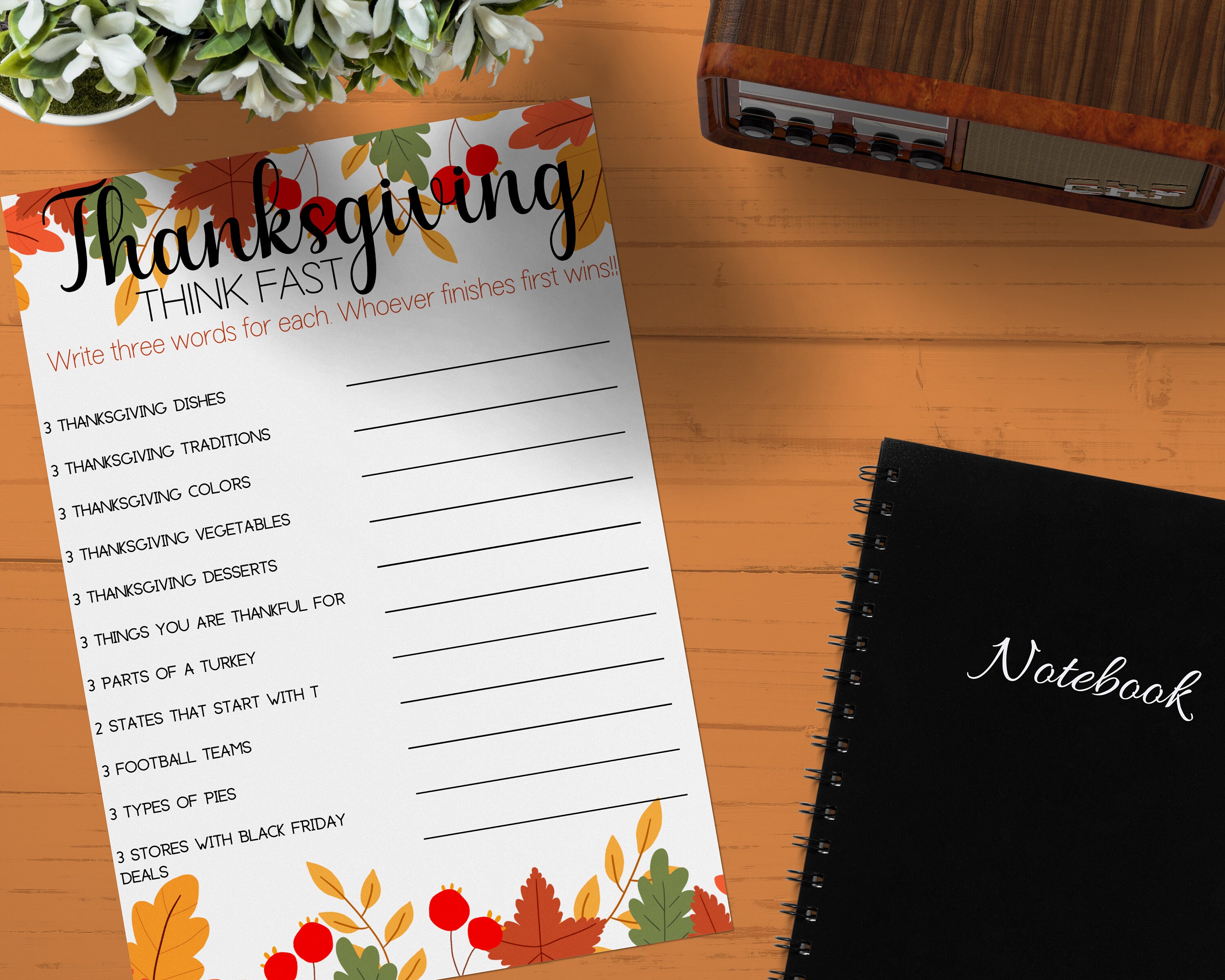 Thanksgiving Think Fast Game, Thanksgiving Printable Game, Funny ...