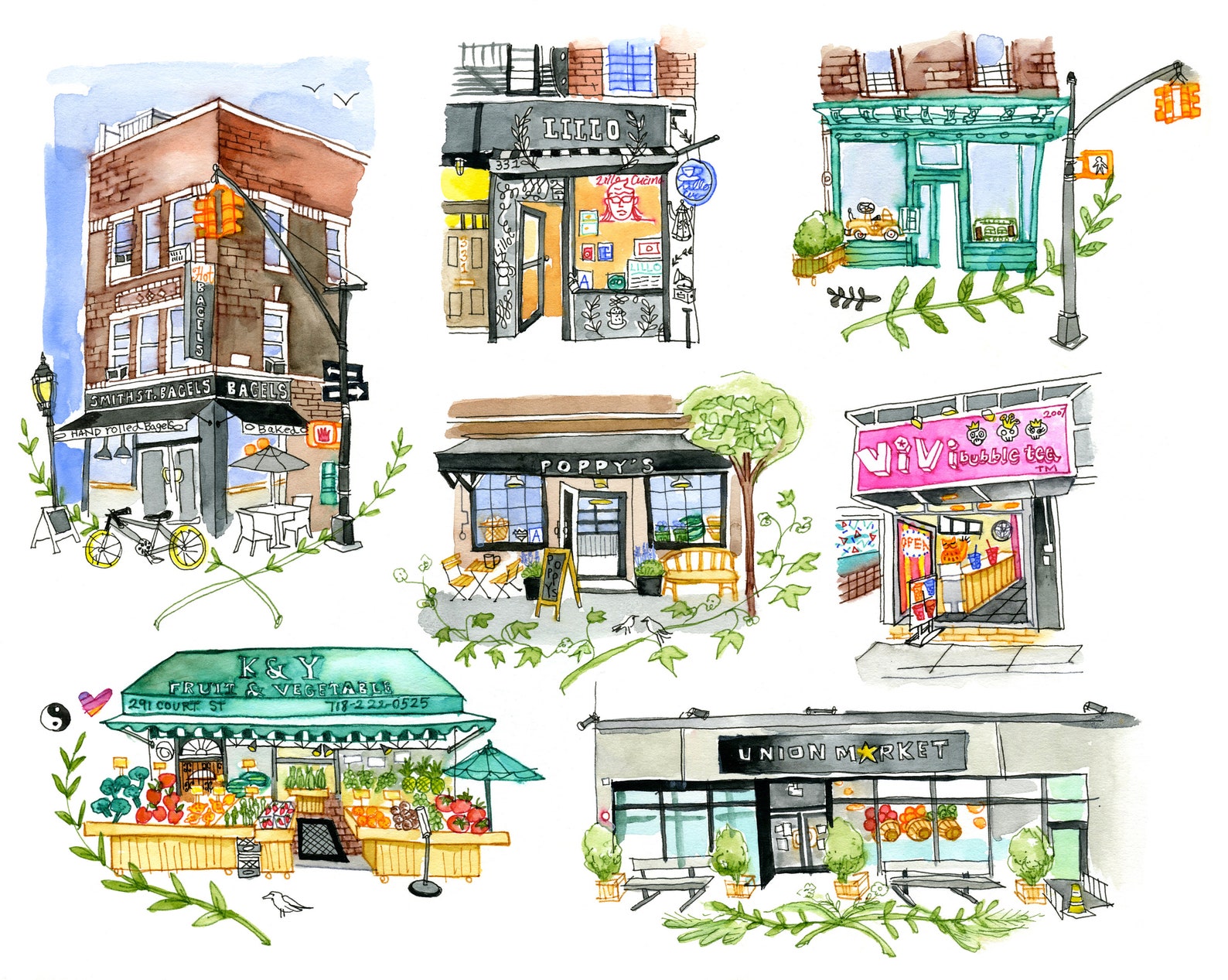 Custom Hand Painted Art of Favorite Landmarks Storefronts and - Etsy