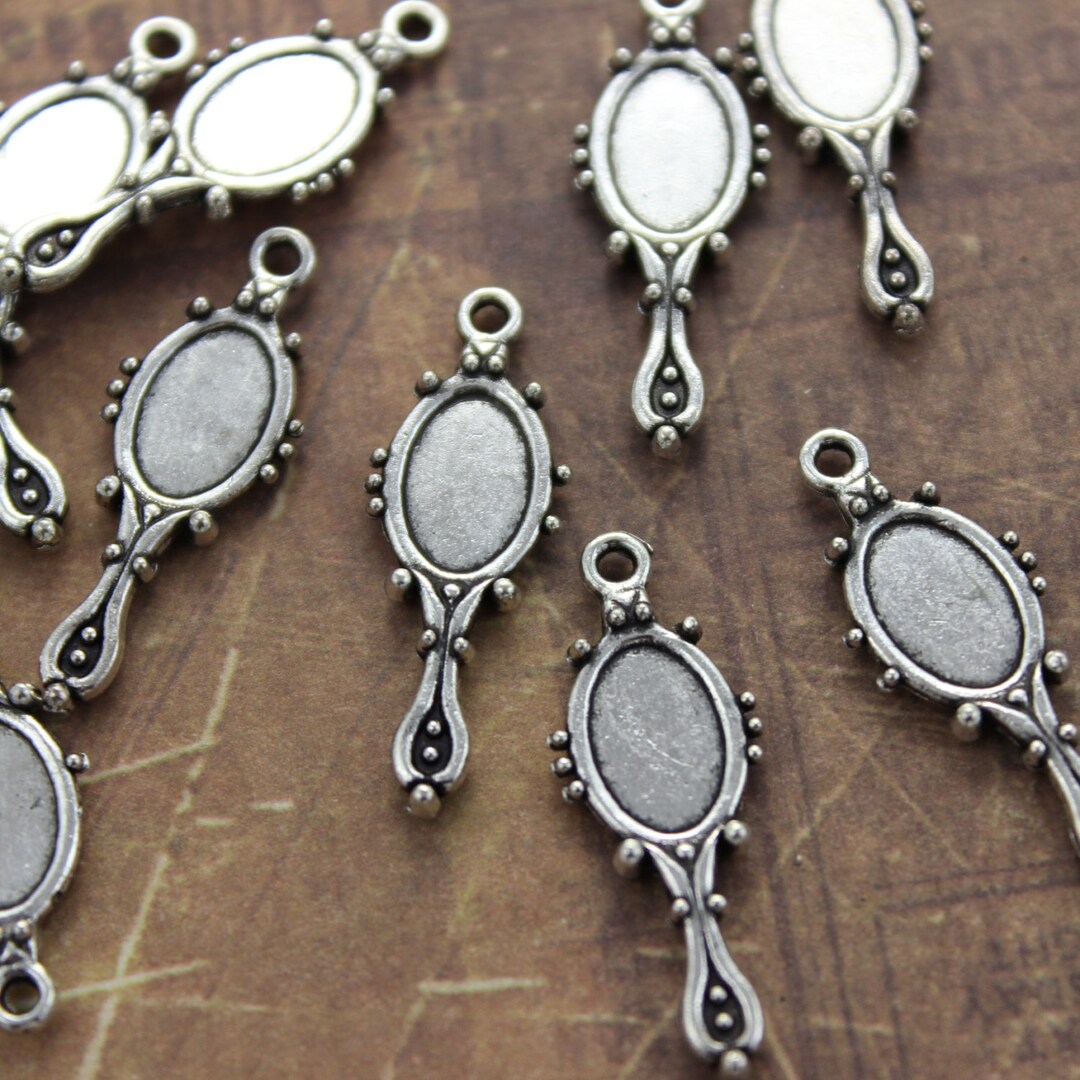 Mirror Charms Mirror Pendants Antiqued Silver Tone Double - Etsy
