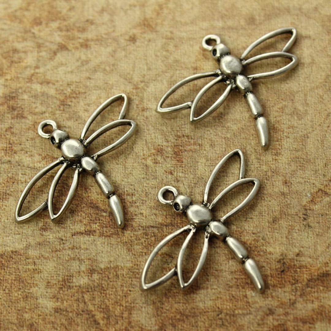 10 Dragonfly Charms Dragonfly Pendants Antiqued Silver Tone 25 - Etsy