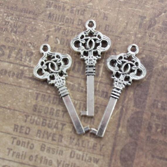 10 Key Charms Key Pendants Antique Silver Tone Skeleton Keys | Etsy