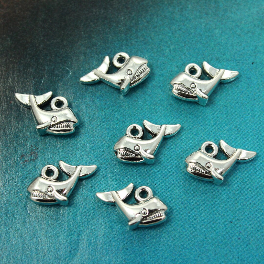 20 Tiny Shark Charms Tiny Shark Pendants Antiqued Silver Tone - Etsy