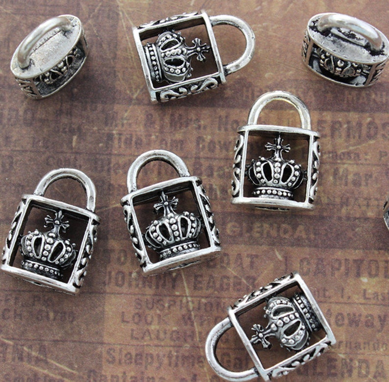 Crown Lock Charms Antiqued Silver Tone 3D 17 X 25 Mm - Etsy
