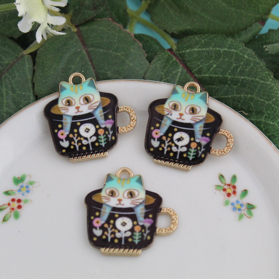 Tea Cup Gold Plated Enamel Charms Enamel Pendants Handmade DIY Jewelry ...
