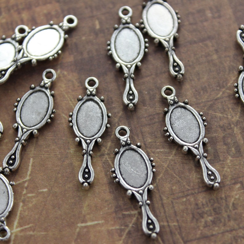 Mirror Charms Mirror Pendants Antiqued Silver Tone Double | Etsy