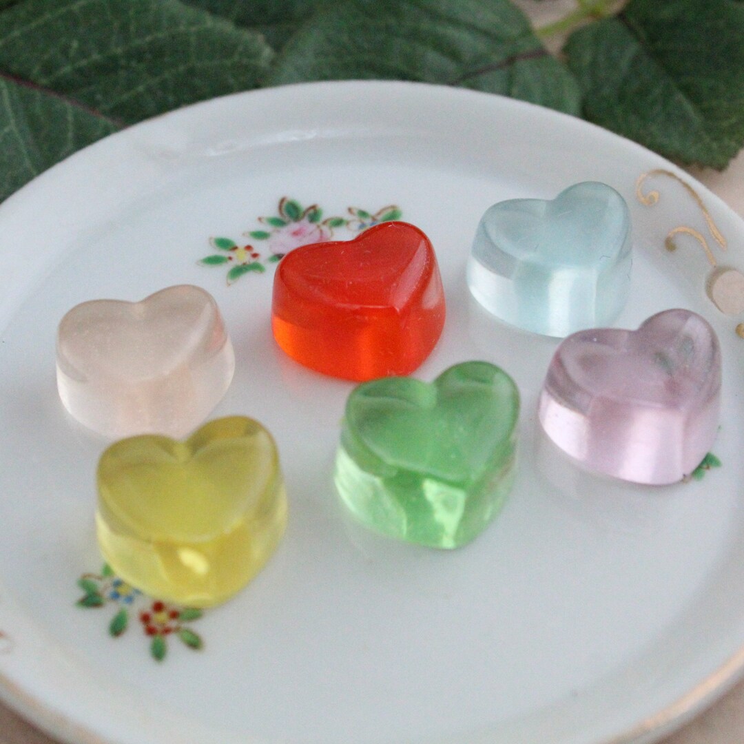 Set of 6 Mini Heart Candy Resin Charms Flat Back Resin Packs Handmade ...