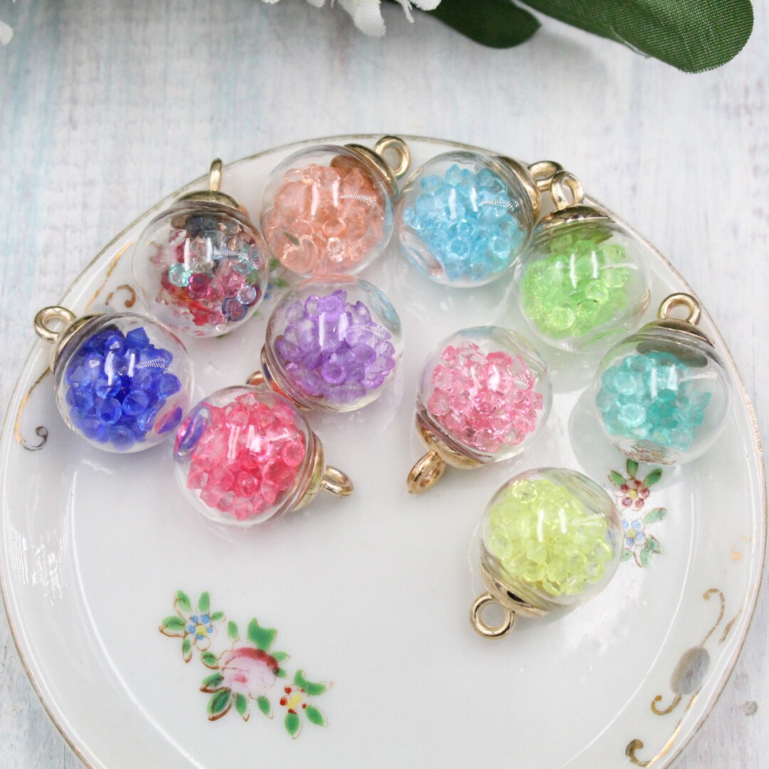 Assorted Mini Transparent Glass Orbs W/ Rhinestones Handmade Pendants ...
