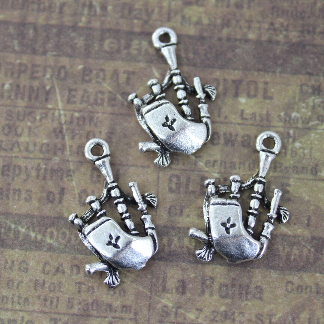 10 Bagpipe Charms Music Instruments Pendants Antiqued Silver Tone 3D 17 ...