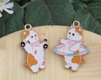 Cartoon Cat Gold Plated Enamel Charms Enamel Pendants Handmade - Etsy