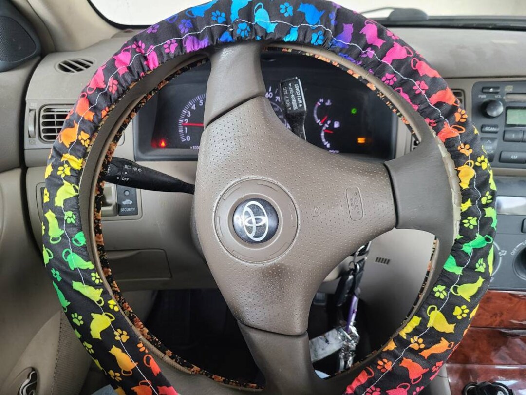 Rainbow Cats Steering Wheel Cover, 100% Cotton, Washable, Custom Car ...