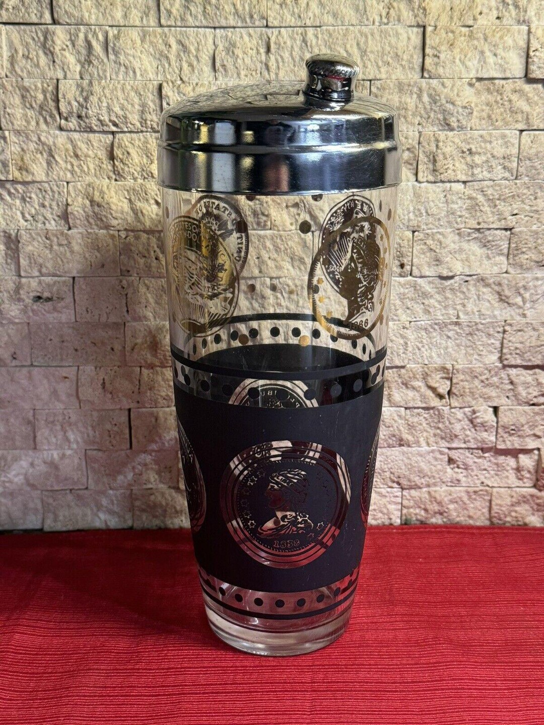 Vintage MCM Black and Gold Coin Glass MARTINI 9.5 Cocktail Shaker - Etsy