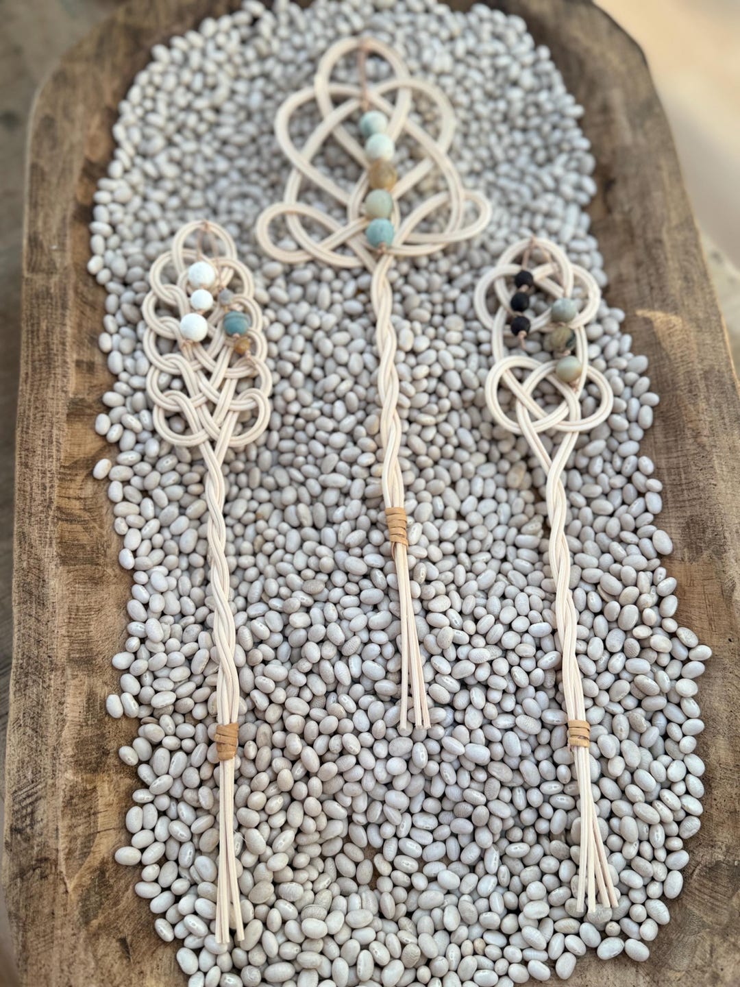 Large Ornate Woven Design Reed Diffusers With Hanging Amazonite, Sea ...