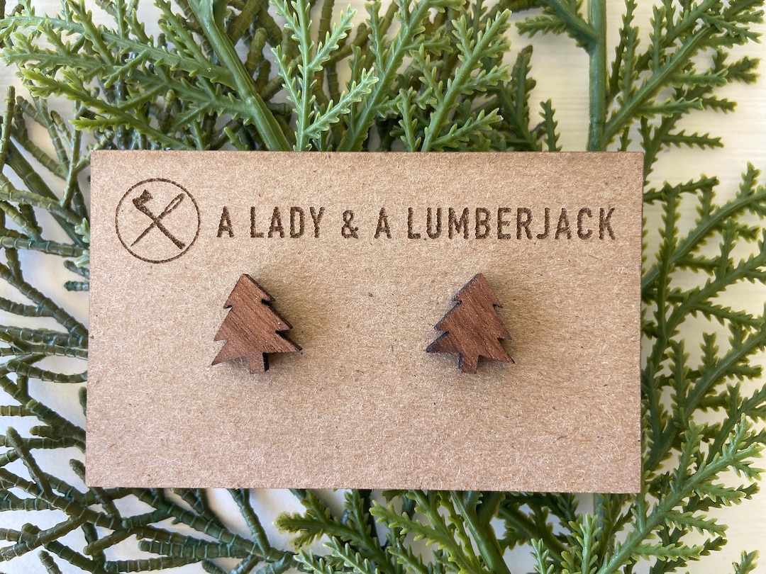 Tree Stud Earrings | Wooden Laser Cut Earrings, Evergreen Stud Earrings ...
