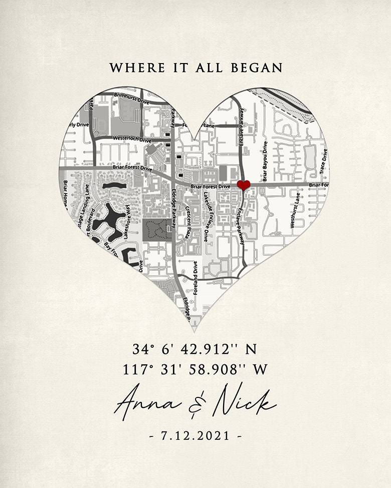 First Anniversary Gift Idea Custom Street Map Sign Personalized Map ...