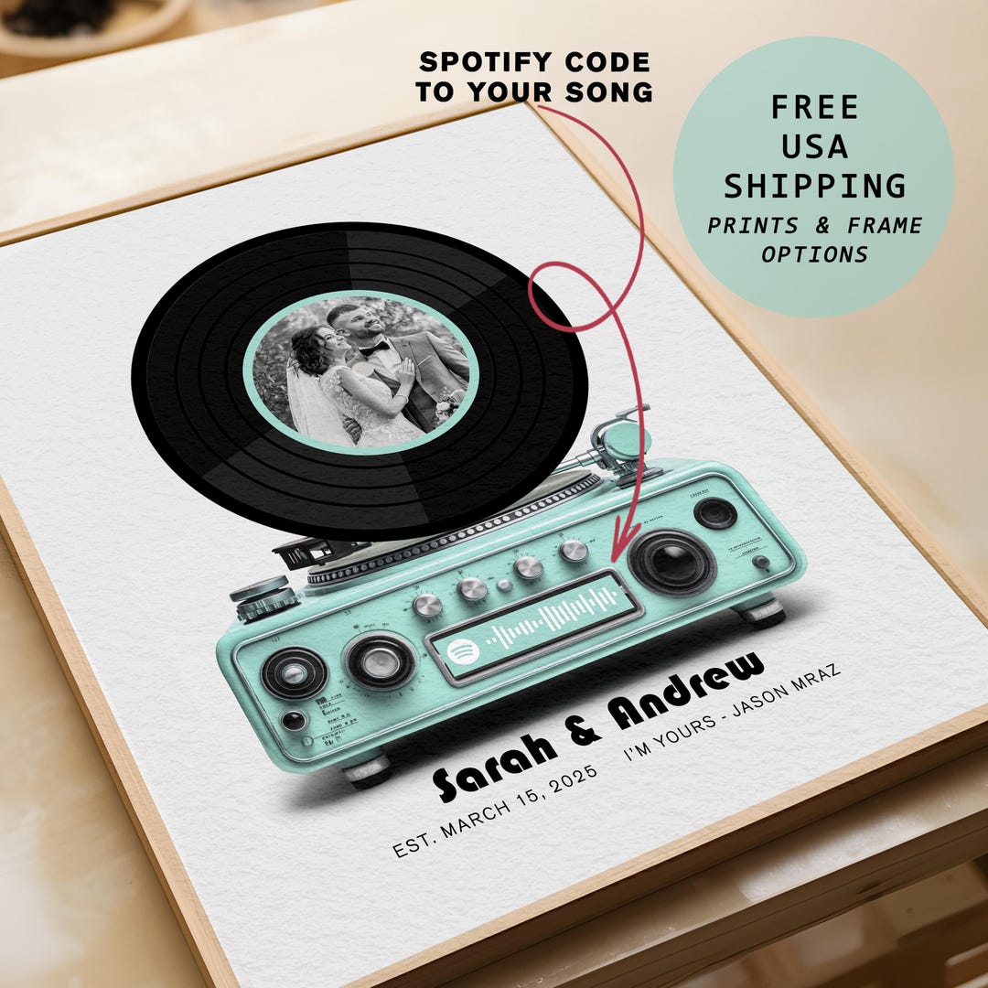 Custom Record Player Wall Art, Vintage Turntable Couple Gift ...