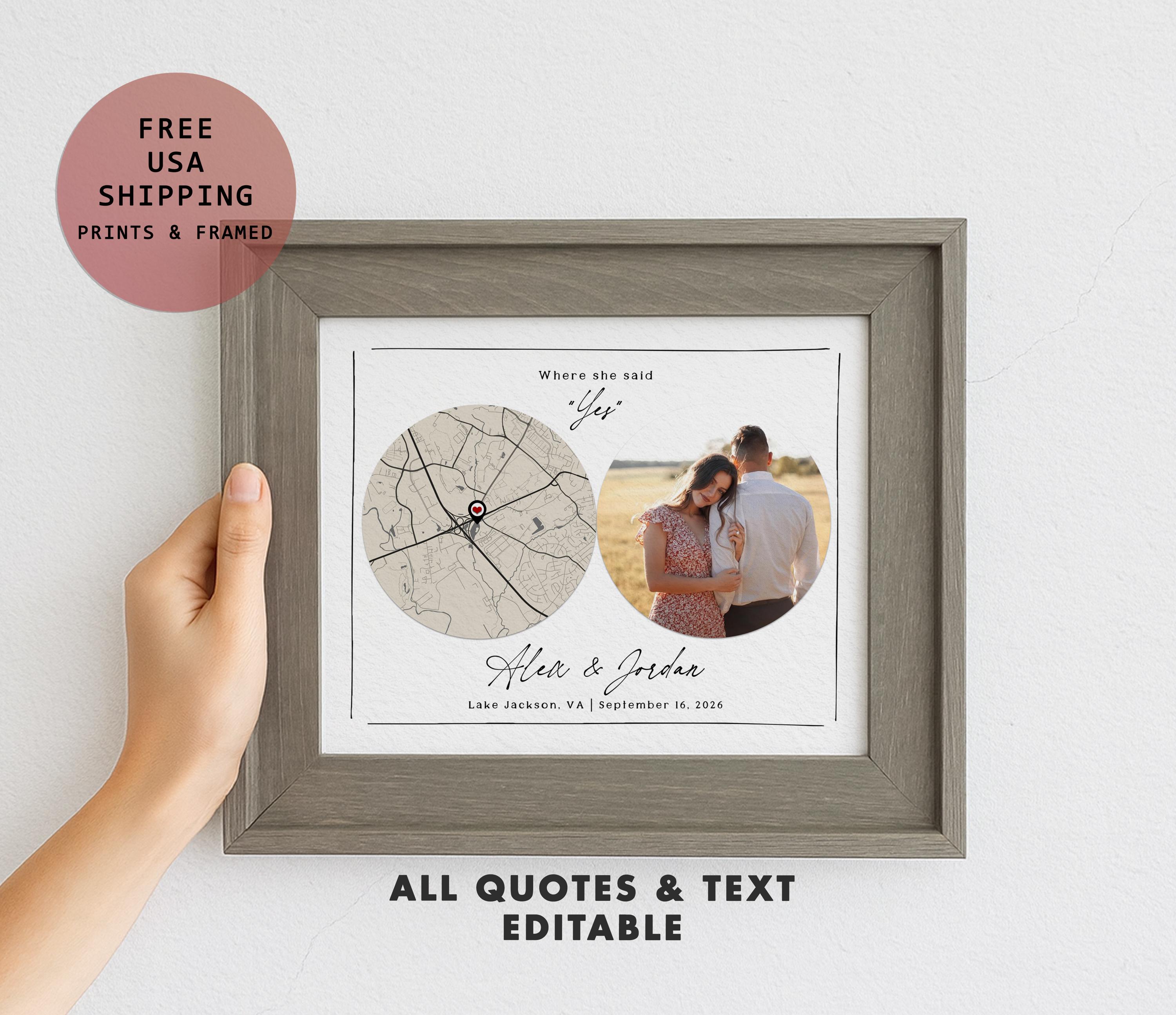 Where She Said Yes Engagement Gift for Couples, Custom Engagement Map ...