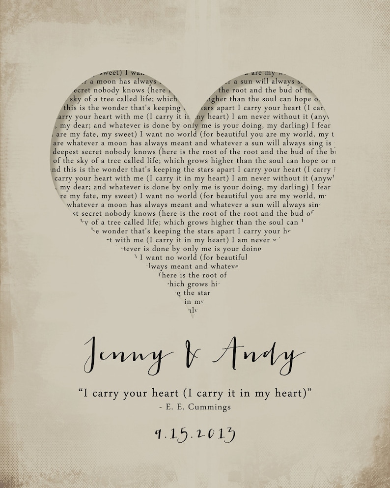 I Carry Your Heart I Carry It in My Heart Verse Poem E.E. - Etsy