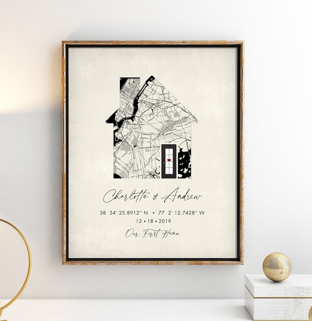 Custom Home Map, First Time Home Buyer, Personalized Housewarming Gift ...