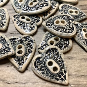 Bright Heart Buttons Handmade Ceramic Buttons Ceramic Heart Bead Focal ...