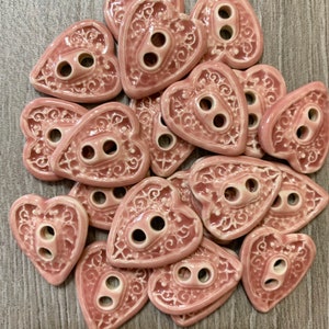 Bright Heart Buttons Handmade Ceramic Buttons Ceramic Heart Bead Focal ...