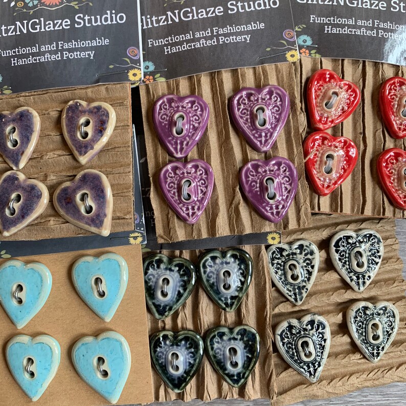 Bright Heart Buttons Handmade Ceramic Buttons Ceramic Heart | Etsy