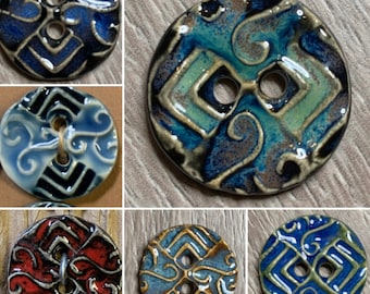 Handmade Buttons Ceramic Buttons Blue Purple Brown Porcelain Buttons ...