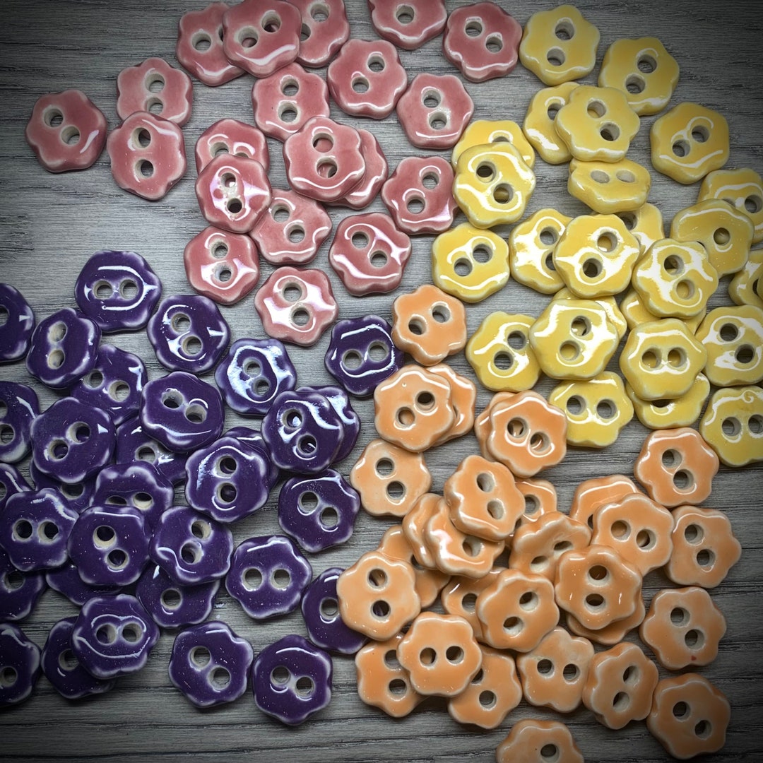 Tiny Flower Buttons Small Flower Shaped Button Focal Handmade Ceramic ...