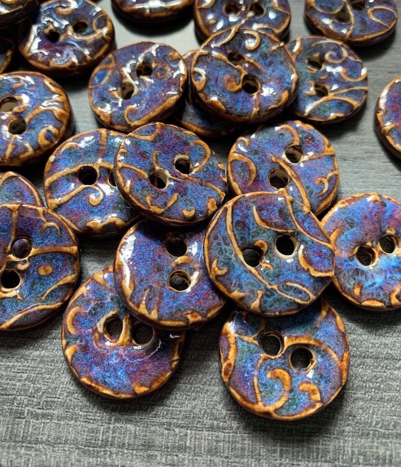 Handmade Buttons Ceramic Buttons Blue Purple Brown Porcelain - Etsy