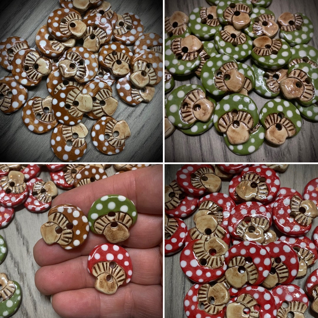 Red Mushroom Button Handmade Ceramic Button Brown Spotted Mushroom Fun ...