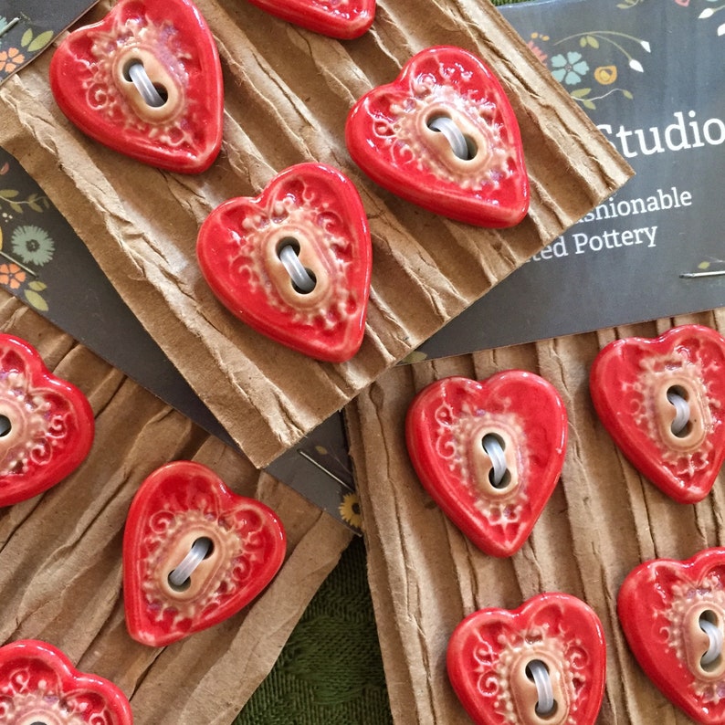 Bright Heart Buttons Handmade Ceramic Buttons Ceramic Heart | Etsy