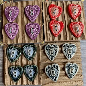 Bright Heart Buttons Handmade Ceramic Buttons Ceramic Heart Bead Focal ...