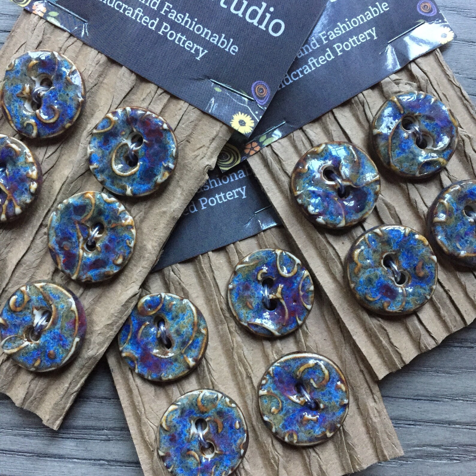 Handmade Buttons Ceramic Buttons Blue Purple Brown Porcelain - Etsy