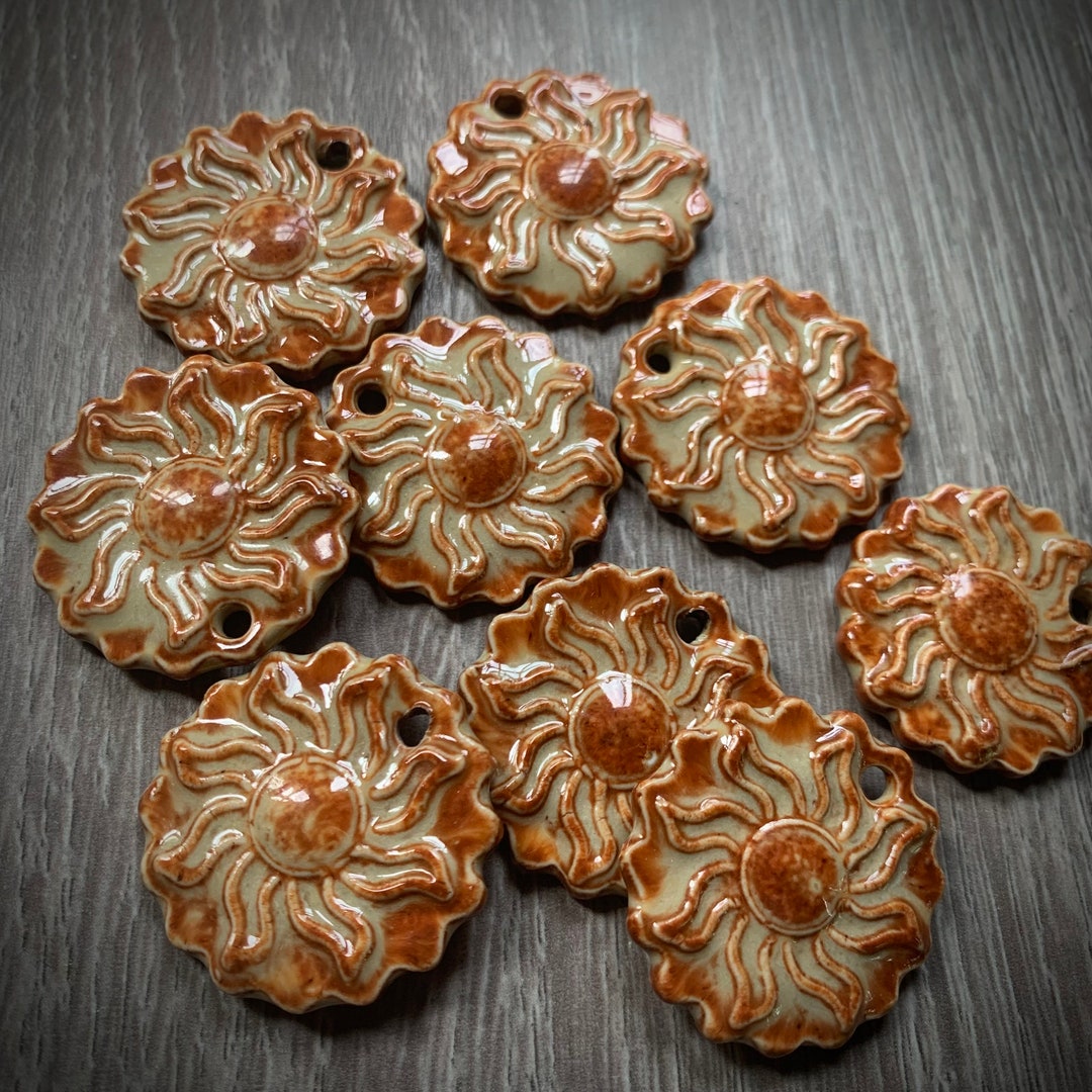 Ceramic Sun Pendant Amber Sun Amulet Handmade Ceramic Focal Celestial ...