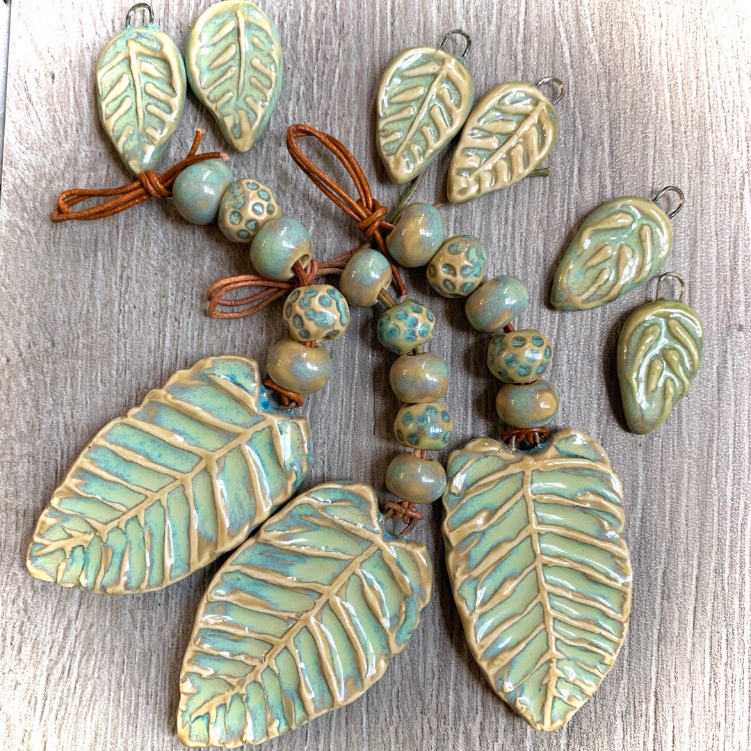 Ceramic Jewelry Component Set Leaf Pendant Earring Dangles Large Hole ...