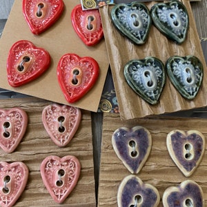 Bright Heart Buttons Handmade Ceramic Buttons Ceramic Heart Bead Focal ...
