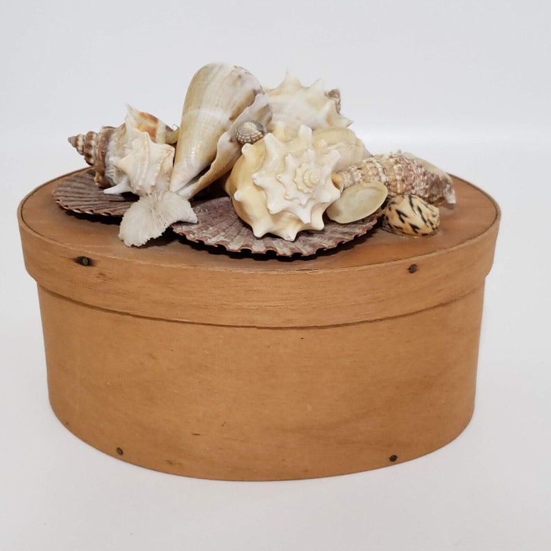 Seashell Bent Wood Box Shaker Style Shells Beach Oval Beach Home Decor ...