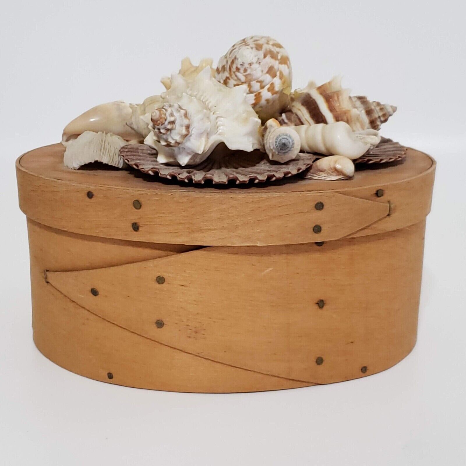 Seashell Bent Wood Box Shaker Style Shells Beach Oval Beach Home Decor ...