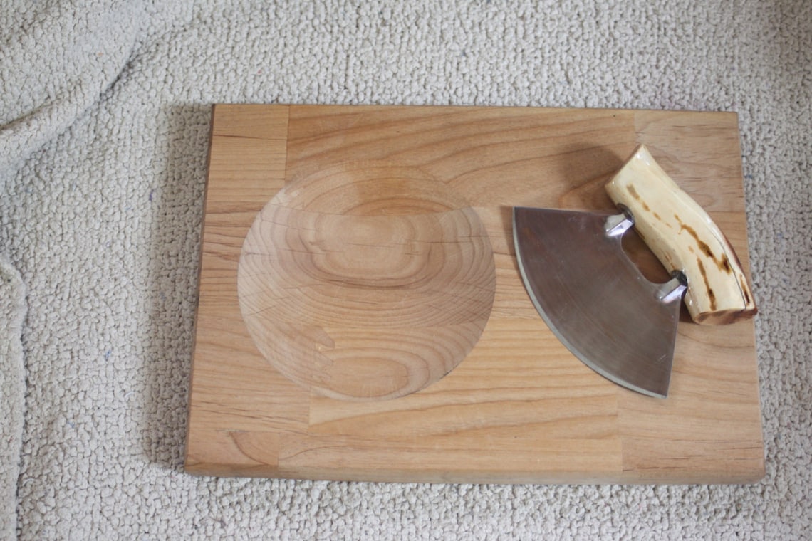 12. Ulu Knife With Cutting Board and Chopping Bowl - Etsy