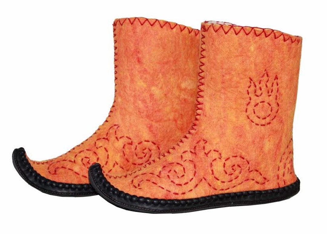 Mongolian Felt Boots, Orange, Beautiful With Leather Sole, Best Yurt ...