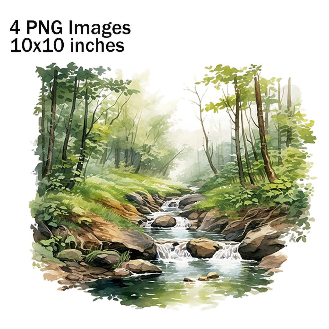 Mountain Brook, Forest Brook Clipart, Watercolor Brook, Mountain Stream ...