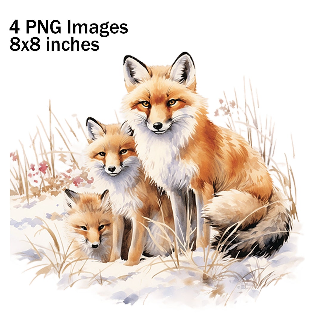 Fox Clipart, Mother Fox PNG, Water Color Fox, Baby Fox Images, Fox ...