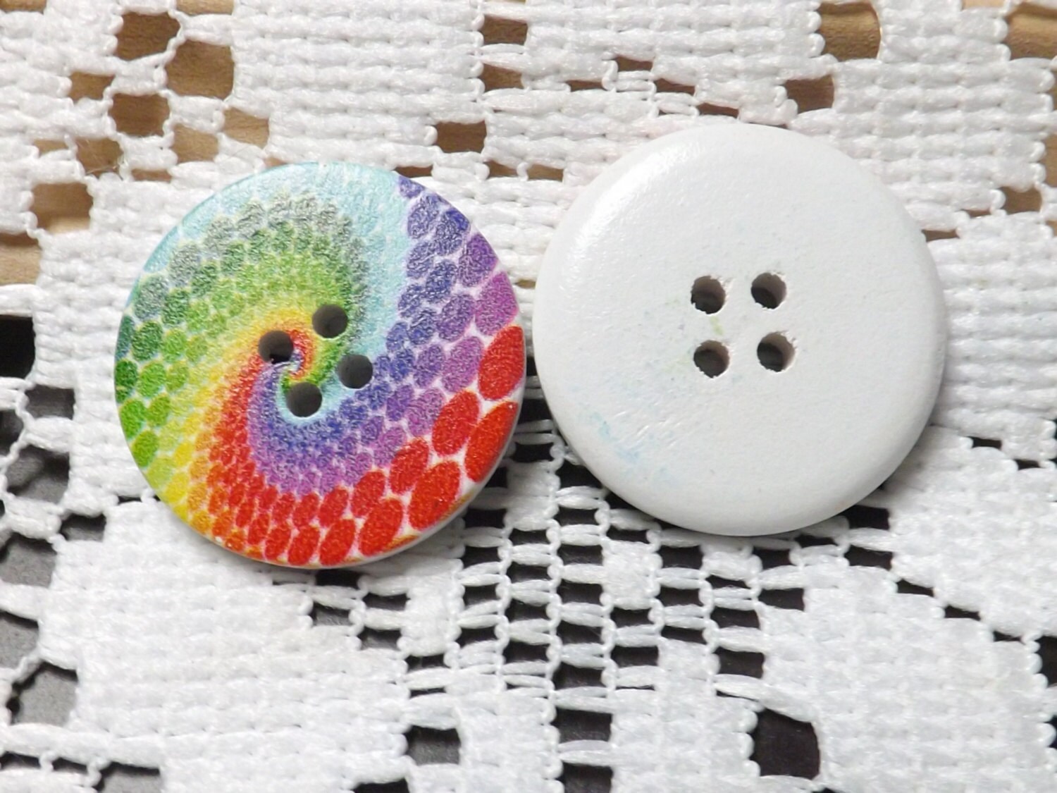 10 Rainbow Buttons 30mm Wood Buttons 4 Hole Buttons Wood - Etsy