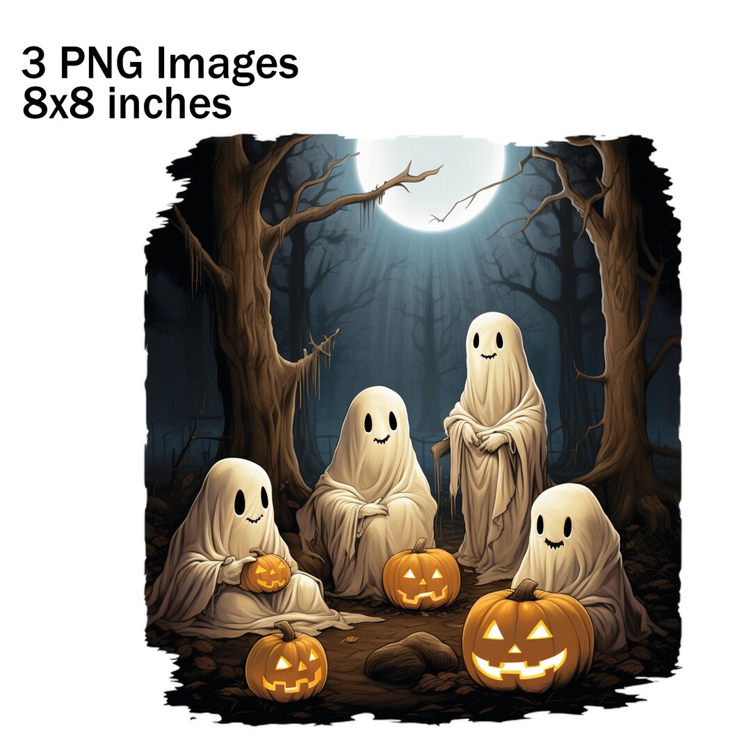 Halloween Ghost With Pumpkins, Watercolor Clipart, Sublimation Design ...