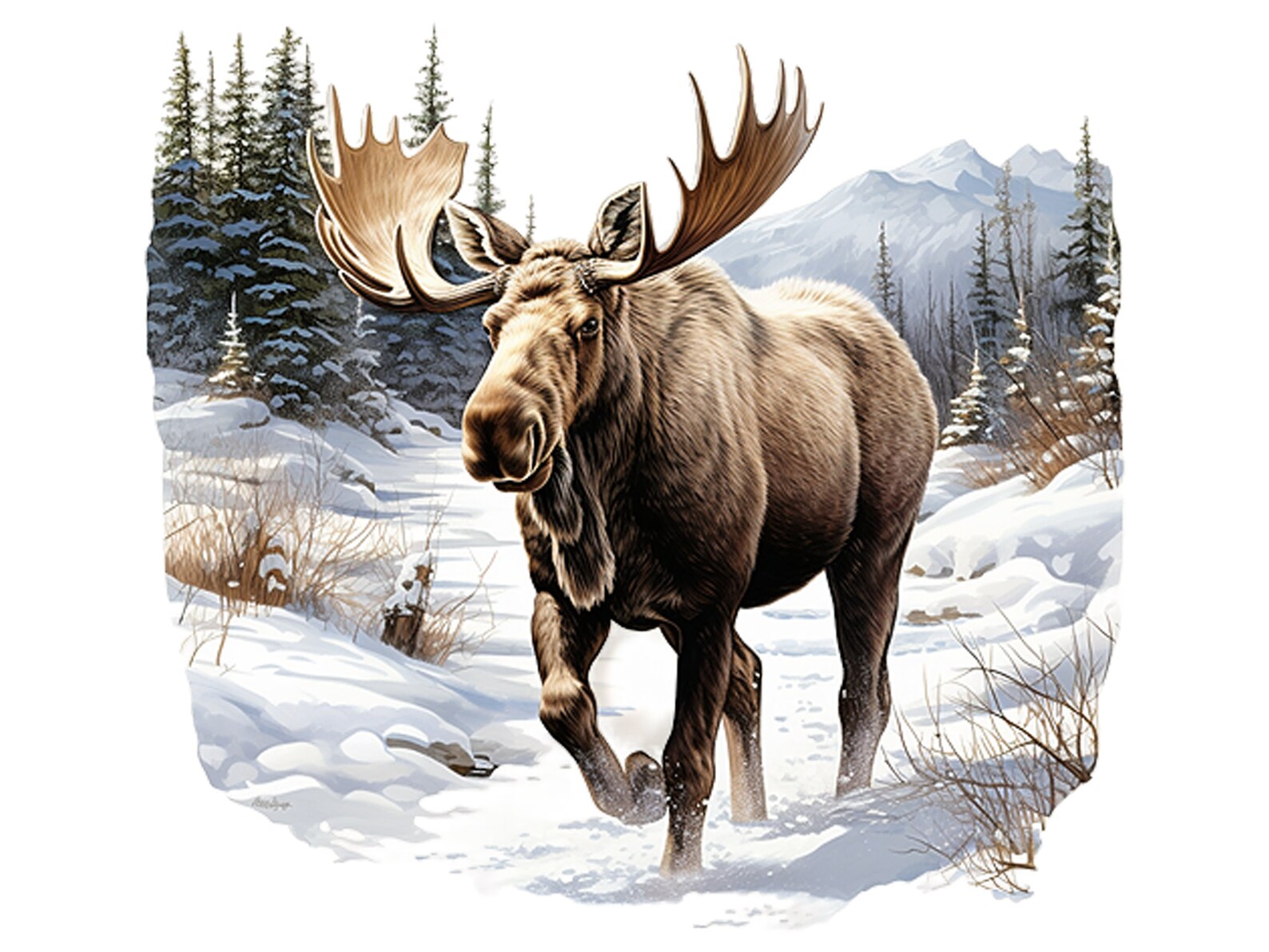 Moose Clipart, Winter Moose PNG, Moose Illustration, Winter Moose ...