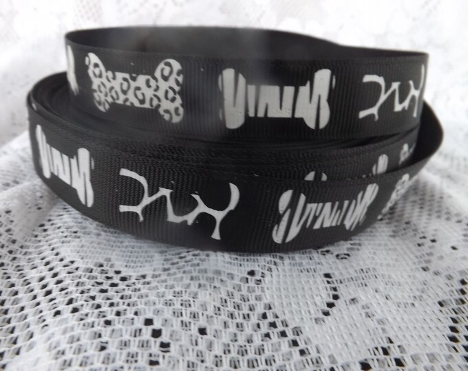 Dog Bone Ribbon - Black Bone Grosgrain Ribbon - 6/8 Dog Bone Grosgrain ...