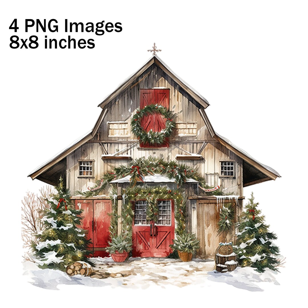 Country Barn Clipart, Christmas Barn Images, Tree Barn PNG, Winter Barn ...