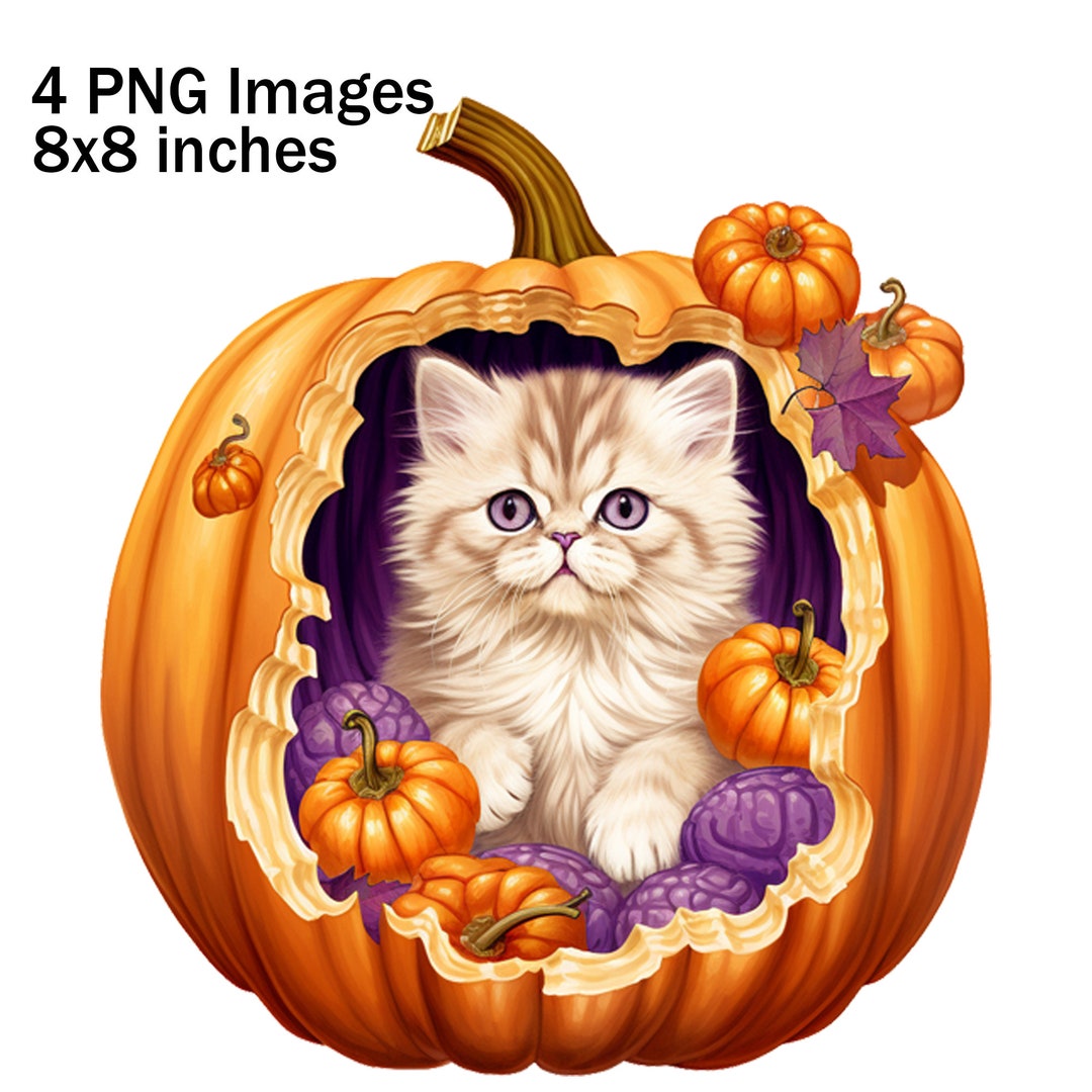 Pumpkin Kittens Halloween Cats Clipart, Cat Pumpkins, Fall Cat Pumpkins ...