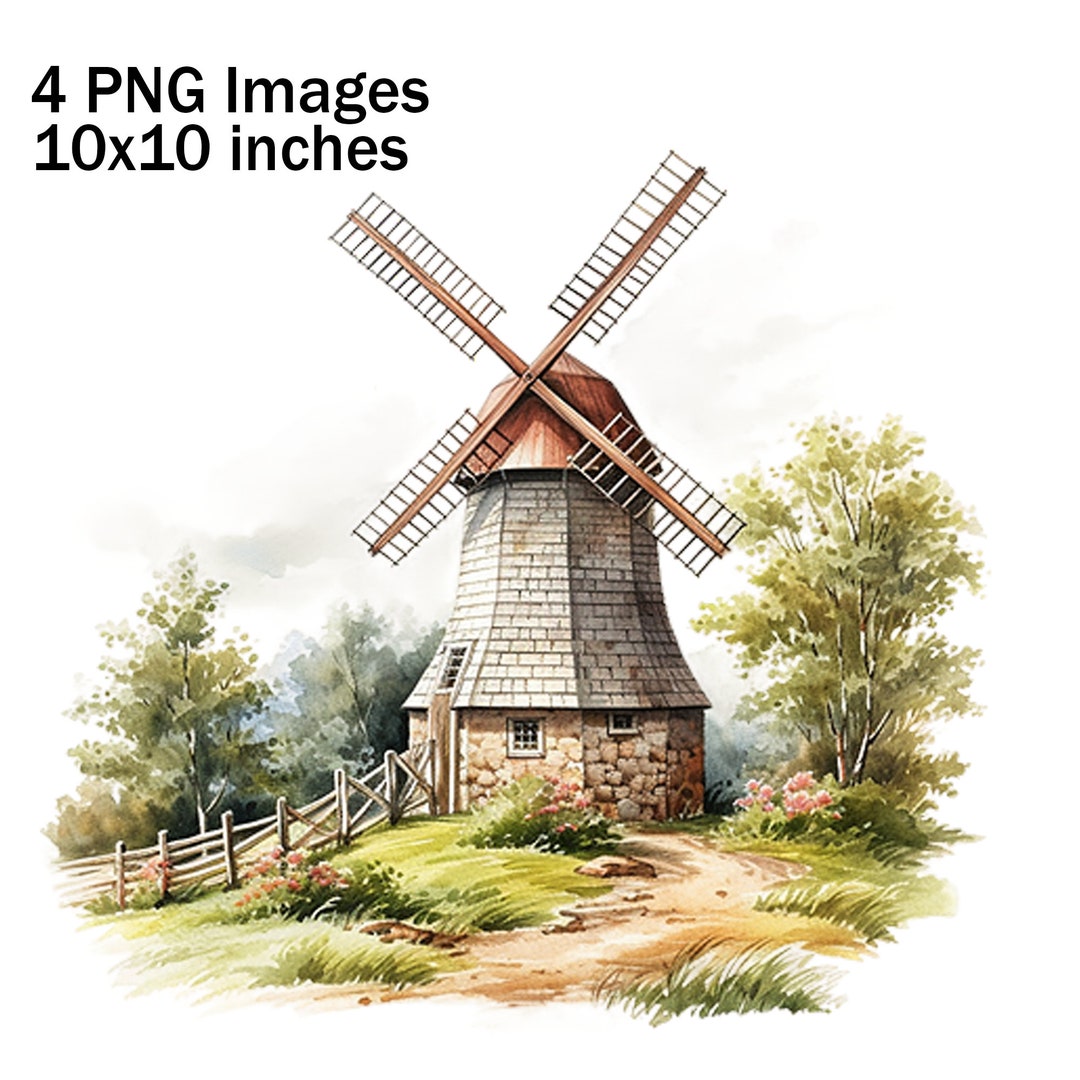 Watercolor Windmill, Windmills PNG, Windmill Illustration, Windmill ...