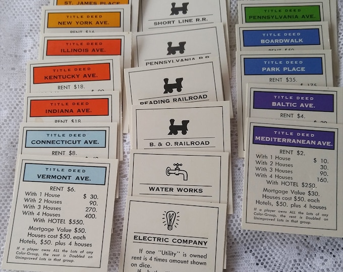 Monopoly Cards, Monopoly Real Estate Cards, Property Cards, 28 Property ...
