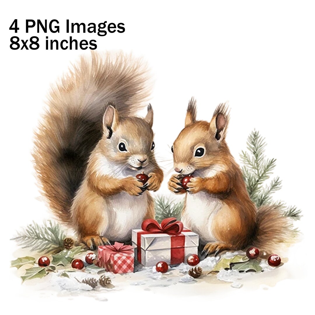 Squirrel Clipart, Christmas PNG, Squirrels Illustration, Christmas ...